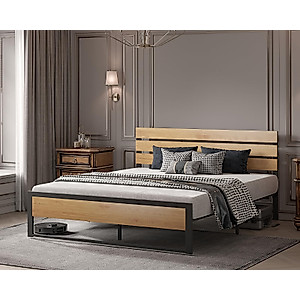 BONSOIR King Size Bed Frame Steady Steel Platform with Wood Headboard/Footboard,No Box Spring Needed, Easy Assembly, Squeaking Free (King Size)