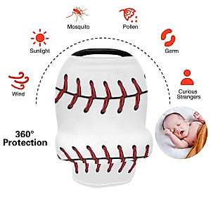 Baby Carseat Cover Canopy Breastfeeding Cover - Softball Baseball Nursing Scarf Breathable Infant Stroller Cover Baby Shower Gifts for Boy&Girl