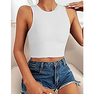 Natural Feelings Sports Bras for Women Removable Padded Yoga Tank Tops Sleeveless Fitness Workout Running Crop Tops A-White