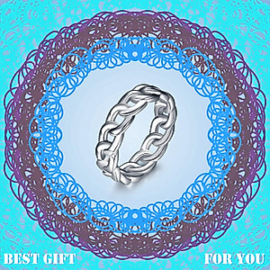 Christmas Gifts for Her Sterling Silver Sturdy Cuban Knot Link Chain Wedding Eternity Band Ring for Women Unisex Men