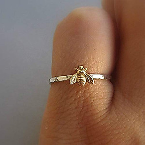 Gixaxak Cute Gold Tiny Honey Bee Ring Jewelry Wedding Band Thin Finger Ring Animal Lucky Honey Bee Knuckle Ring for Women 9