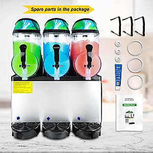 REEGIN-TECH Commercial Slushy Machine 110V/60HZ, Margarita Machine Granita Frozen Beverage Machine Slushie Maker Juice Beer Syrup Cocktail for Bar Buffet Cafe Restaurant Party (3 Tanks 9.6 Gallons)