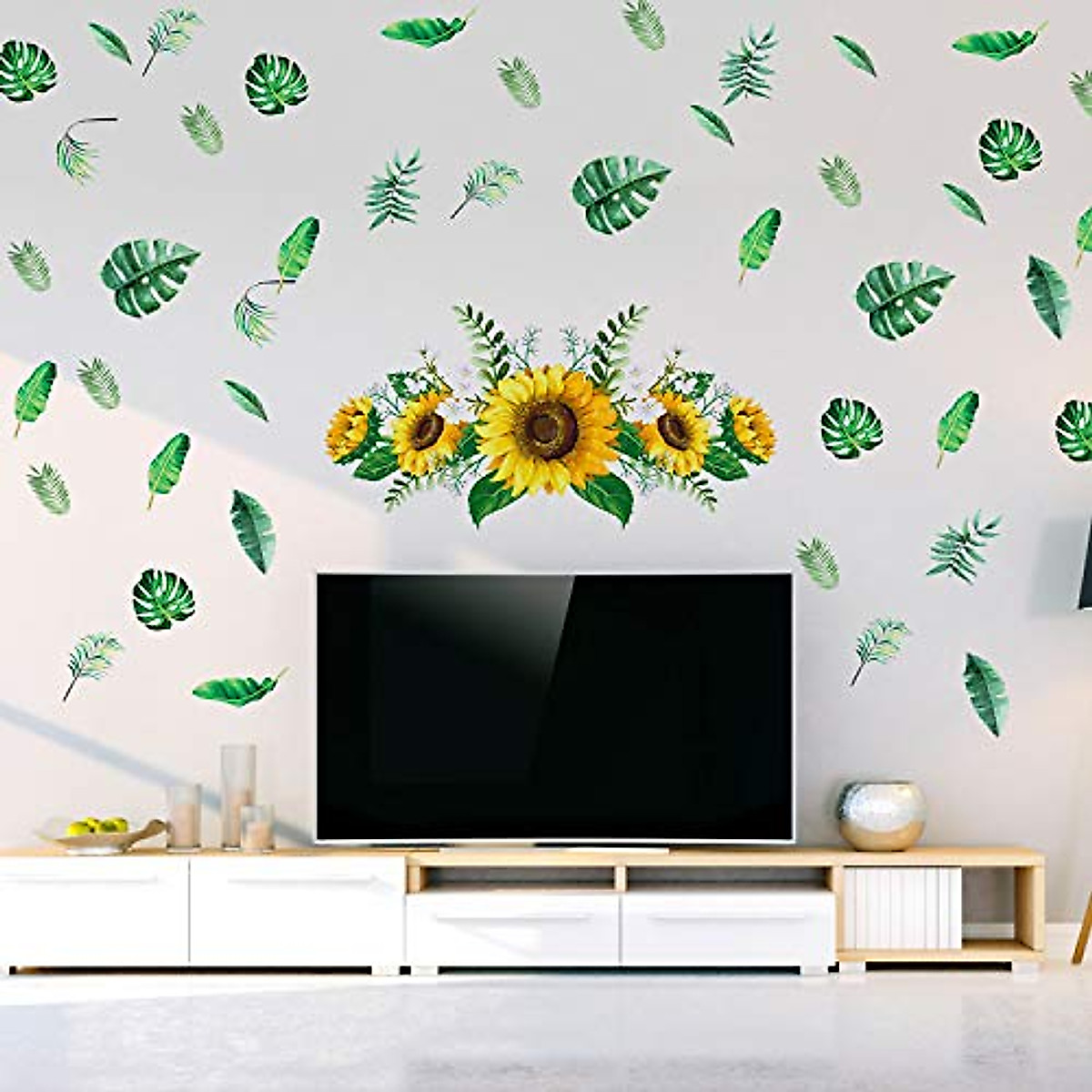 Dorakitten Leaf Wall Decals, Dorakitten Sunflower Wall Stickers DIY Tropical Palm Leaf Wall Art Decal Waterproof Leaf Stickers for Kitchen Bathroom Living Room