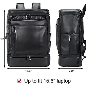 TIDING Napa Leather Multiple Backpack 15 Inch Laptop Bag Casual Travel Daypack with Shoe Compartment