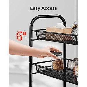 Pipishell 4-Tier Mesh Wire Rolling Cart Multifunction Utility Cart Metal Kitchen Storage Cart with 4 Wire Baskets Lockable Wheels for Home, Office, Kitchen PIUC02