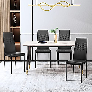 ERGOMASTER Dining Chairs Set of 4 Black PVC Dining Room Chairs Modern Soft Leather Padded Living Room Side Chairs with Sturdy Metal Legs & Non-Slip Feet Pads