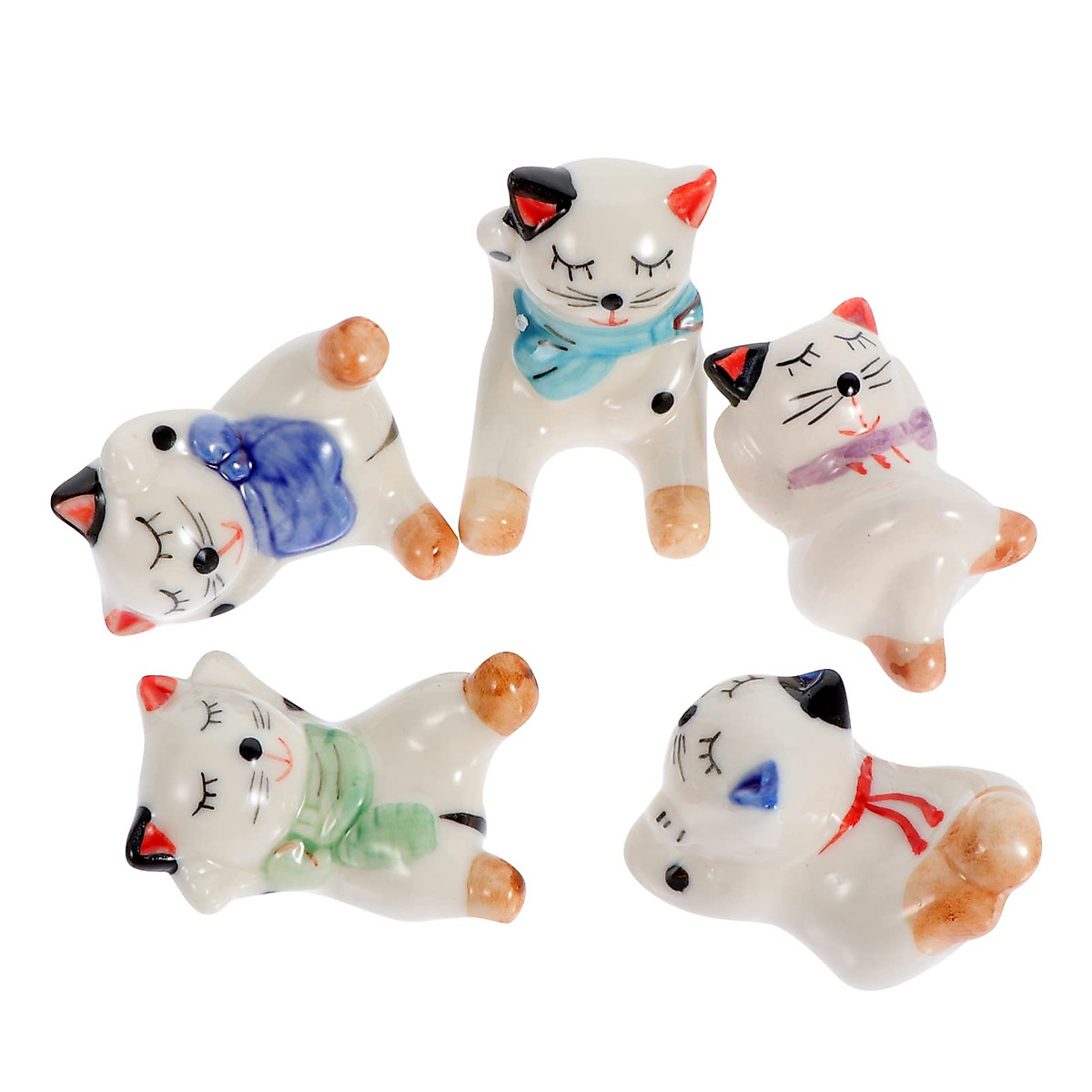 Hemoton 5pcs Chopsticks Rests，Cute Cat Chopsticks Rest Ceramic Chopsticks Holder Rack for Dinner Fork Spoon Knife Tableware