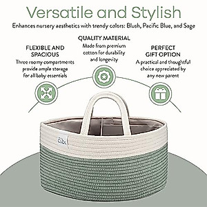 Comfy Cubs Diaper Caddy Organizer- Large Portable Baby Diaper Caddy Nursery Storage Bin and Car Travel Basket - Tote Bag with Dividers for Diapers & Wipes, Sage