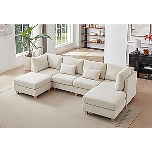 Eafurn Free Combination Reversible Modular Sectional Couch with Movable Ottoman Sets, Modern Corduroy Upholstered Convertible Sleeper Sofa Bed, Deep Seat Leisure Lounge Sofabed for Living Room Office
