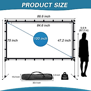 XHYCPY Projection Screen with Stand 100 inch Projector Screen Foldable Portable 16:9 4K HD Movie Screen with Carry Bag for Home Theater Outdoor Indoor Support Double Sided Projection
