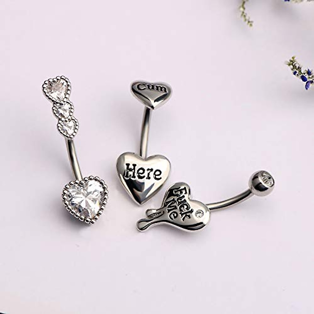 OUFER 3PCS Belly Button Rings 316L Surgical Steel Heart Shaped Letter Navel Rings Belly Piercing Jewelry