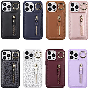 Ｈａｖａｙａ for iPhone 14 pro max Case magsafe compatible iphone 14 pro max phone case with Card Holder for women leather zipper phone wallet detachable 2-in-1 magnetic-Purple