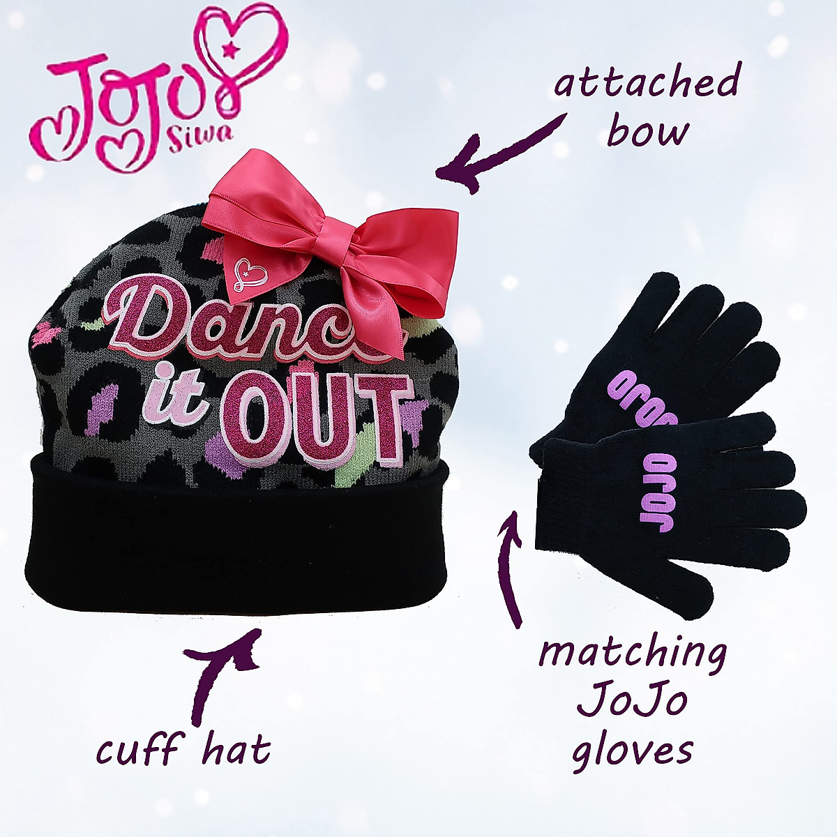 Nickelodeon JoJo Siwa Girls Hat and Glove Cold Weather Set (Black)