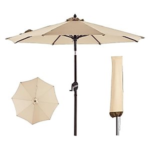 BLUU Pro 11 FT Outdoor Patio Umbrella with COVER, 5-YEAR Fade-Resistant Aluminum Outdoor Market Table Umbrella with Push Button Tilt, for Pool, Deck, Garden and Lawn (Beige)