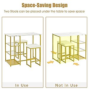 Recaceik 3-Piece Modern Bar Table Set, Pub Table Dining Table Set with Open Storage Shelves, Bar Table and Chairs Set with 2 PU Bar Stools, Counter Height Table Kitchen Table Set for Small Space
