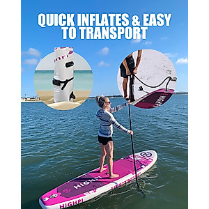 Highpi Inflatable Stand Up Paddle Boards, 10'6''x32''x6'' SUP with Accessories Backpack Anti-Slip Deck, Leash, Paddle and Hand Pump, Pink Paddle Board Standing Boat for Youth & Adult