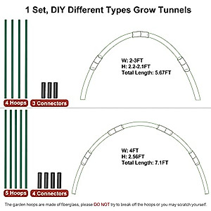 NovDeco Garden Hoops, 7ft Long Greenhouse Hoops Grow Tunnel Up to 12 Sets, 50Pcs 17” Rust-Free Support Hoops Frame Support for Raised Bed, Garden Stakes, Garden Fabric, Garden Mesh Netting