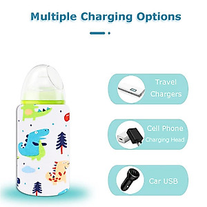Hilitand Portable Bottle Keep Warm, USB Travel Milk Heat Keeper, Baby Bottle Keep Warmer for Car Tavel, Storage Cover Insulation Thermostat(Dinosaur, 12)