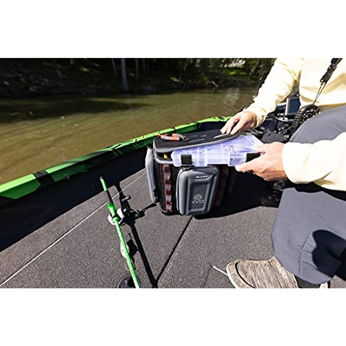 Plano KVD 3700 Signature Series Tackle Bag, Black with Red Accents, Water-Resistant TPE Coated Fabric, Premium Customizable Fishing Storage, Soft Tackle Bag