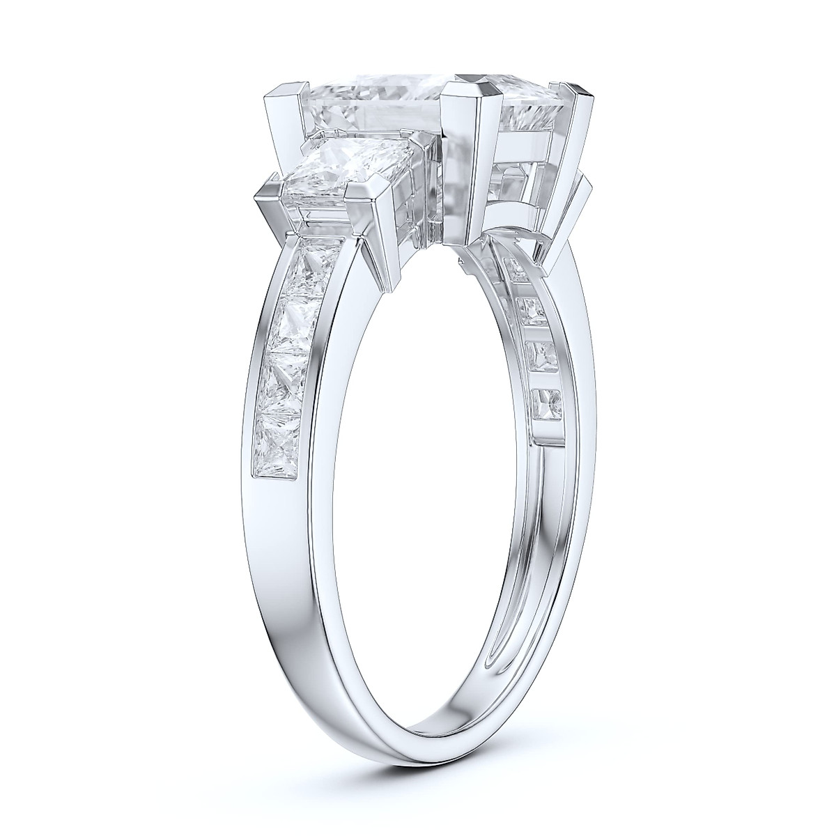 PRSTANI 14k White Gold Three Stones All Princess Cut Simulated Diamond Engagement Ring 2CT Main Stone (6)