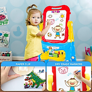 STEAM Life Easel for Kids Art Easel for Toddler Easel - 4in1 Double-Sided Large Magnetic Board Kids Chalkboard Easel Drawing White Board for Kids Magnetic Letters & Numbers Christmas Gifts for Kids