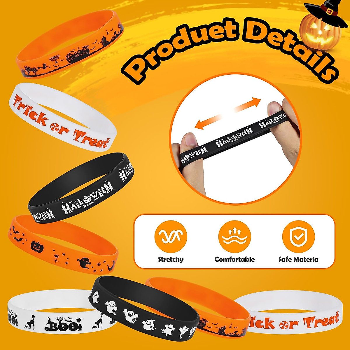 Halloween Rubber Bracelets 30 PCS Bulk Halloween Party Favors Supplies Silicone Wristbands for Halloween Gifts Toys Goodie Bag Fillers Stuff Classroom Prizes for Kids Teens Girls Boys