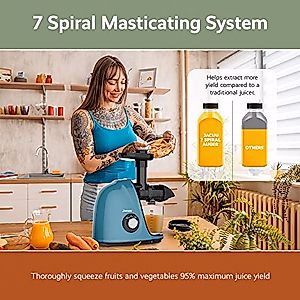 Jocuu Slow Masticating Juicer with 2-Speed Modes - Cold Press Juicer Machine - Quiet Motor & Reverse Function - Easy to Clean Juicer Extractor - Juice Recipes for Fruits & Vegetables (Grey)