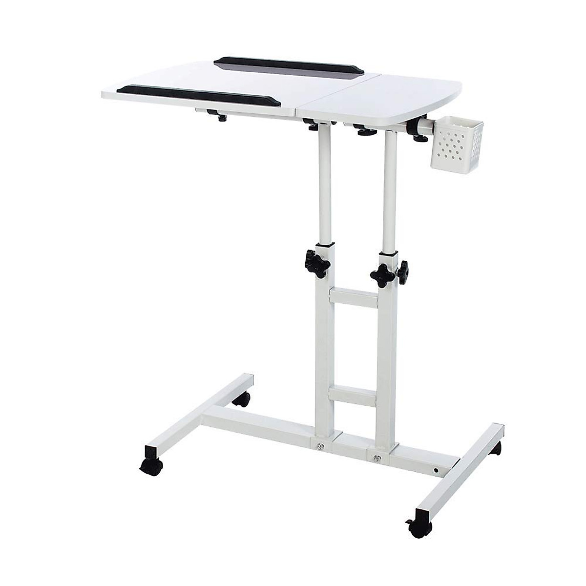 Farios Adjustable Laptop Desk with Wheels, Overbed Bedside Desk, Wheels Height Adjustable Desk Cart,Standing Laptop Desk,Moveable Laptop Stand,Tilting Over Bed Table,Rolling Laptop Stand-White.