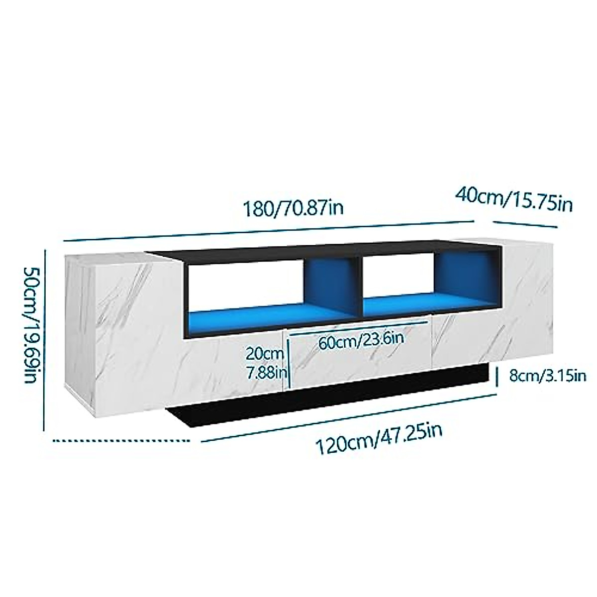 Uspeedy 70in White TV Stand for 75/80 inch TV,Modern LED TV Stand,High Gloss Entertainment Center with Large Storage Drawer,APP RGB Light,TV Console,Television Stands for Living Room(Marbling)