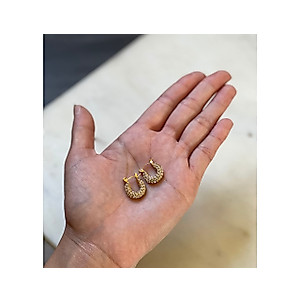 ELISE & DREW - 18k Gold Plated Hoop Earrings, Small Hoop Earrings for women, Stainless Steel, Cubic Zirconia, Gold Earrings for Women, Chunky Earrings, Waterproof, Tarnish Free