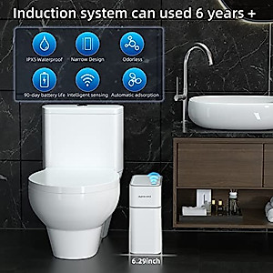 MOPALL Small Bathroom Trash Cans with Lids,Motion Sensor Bathroom Trash Can,Narrow Waterproof Plastic 3.5 Gallon Automatic Adsorption Touchless Garbage Can,White