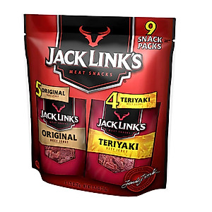 Jack Link's Beef Jerky Variety Pack Great for Easter Basket Stuffers - Includes Original and Teriyaki Flavors, On the Go Snacks, 13g of Protein Per Serving, 9 Count of 1.25 Oz Bags