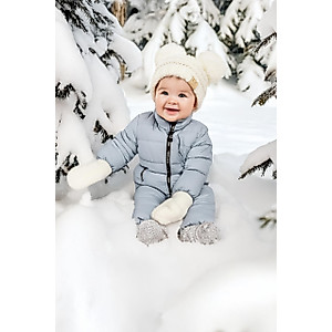 Funky Junque Exclusives Double Pom Baby Infant Beanie Knit Warm Winter Double Pom Pom Skull Cap Hat Ivory - Double Pom