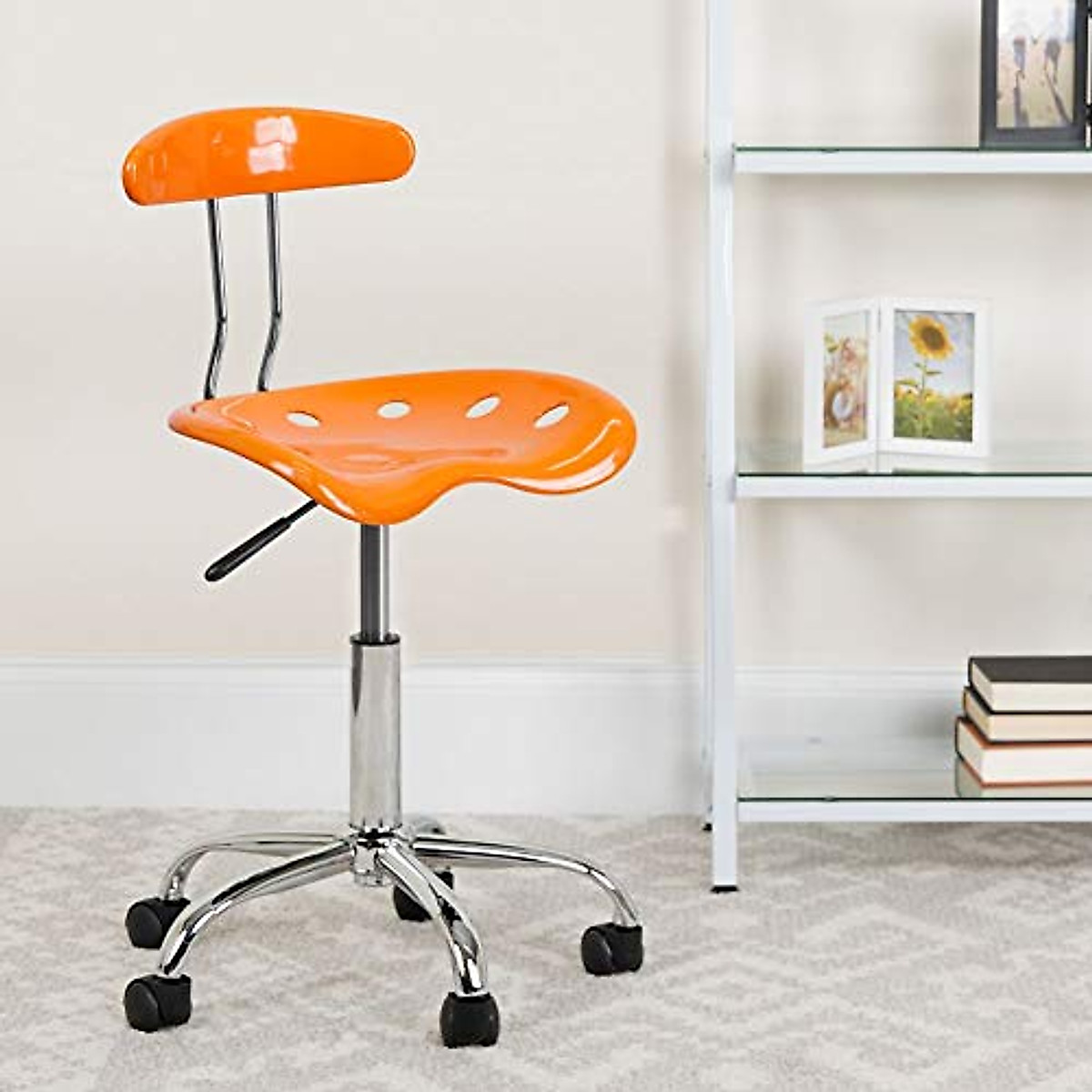 Flash Furniture Vibrant Orange and Chrome Swivel Task Office Chair with Tractor Seat