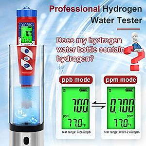 Hydrogen Water Tester, YINMIK 2024 Hydrogen Tester, Digital Hydrogen Water ppb/ppm Meter, Dissolved Hydrogen Test Pen, Accurate ORP Tester, 4 in 1 pH H2 ORP Temp Test kit for Hydrogen Water Bottle