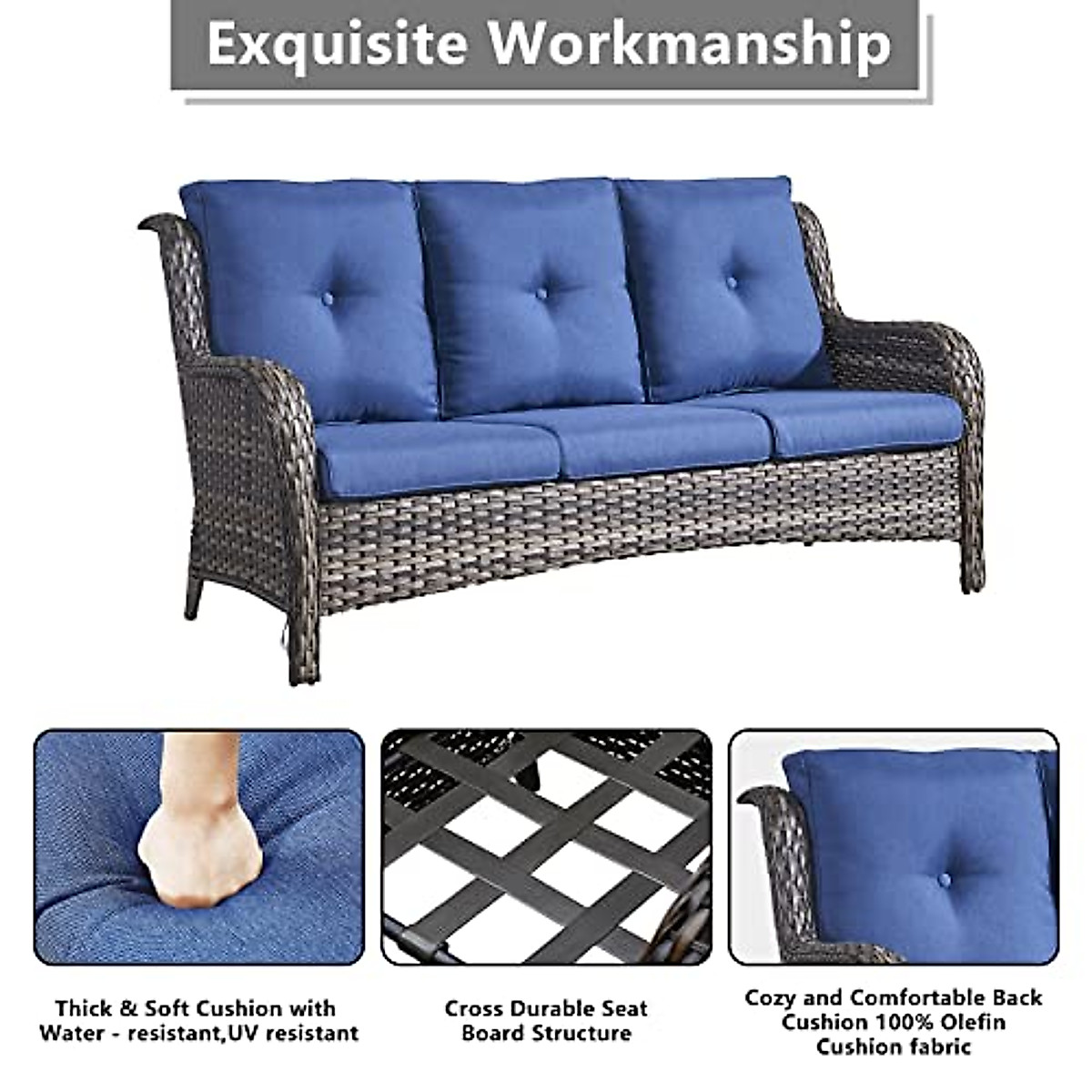 Rilyson Wicker Patio Furniture Set - 6 Piece Rattan Outdoor Sectional Conversation Sets with 2 Swivel Rocking Chairs,2 Ottomans,1 Sofa and 1 Coffee Table for Porch Deck Garden(Mixed Grey/Blue)