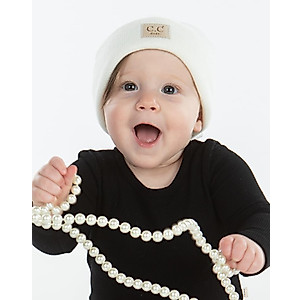 Funky Junque Classic Knit Winter Hat w/Patch: Baby - White (Yellow Smiley)