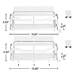 Carwiner Shower Caddy Bathroom Shelf 2-Pack, Basket with 8 Hooks for Hanging Shampoo Conditioner, SUS304 Stainless Steel Rack Wall Mounted Storage Organizer for Kitchen, No Drilling (Silver)