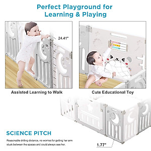 Dripex Baby Playpen, Foldable Playpen for Babies and Toddlers, Adjustable Shape Baby Fence, Safety Play Yard with Gate, Portable Play Area for Indoor or Outdoor (Grey+White,10 Panel)
