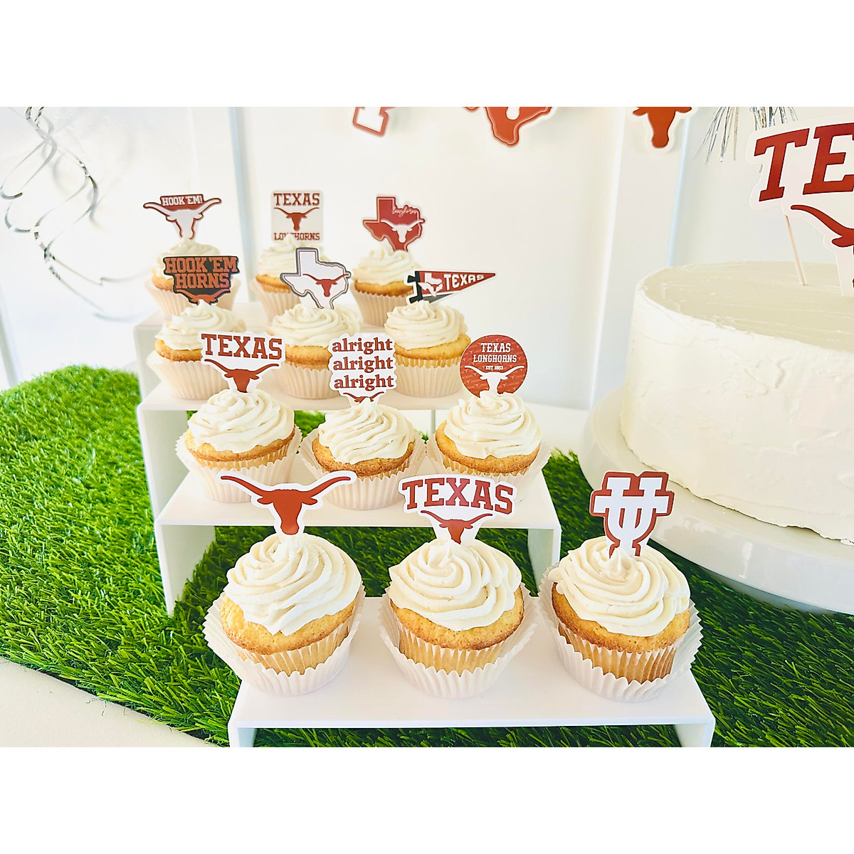 Texas Longhorns Cupcake Toppers (24 Pcs) University of Texas Longhorns Party Supplies for UT Austin Football, Birthday Gift, Graduation Party Decorations (Texas Longhorns)