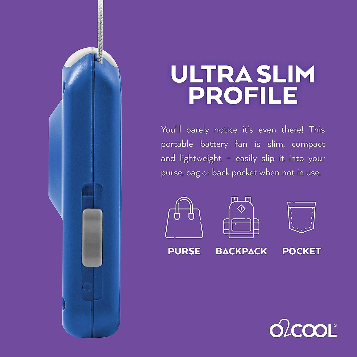 O2COOL Battery Powered Deluxe Necklace Fan For Personal Cooling With Adjustable Lanyard (Blue) 2 Pack