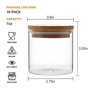 7 oz/230ml Glass Jars With Bamboo Lids, Pantry Organization and Storage Jars-Set of 16,Spice Jars Set for Coffee,Flour,Sugar ,Tea