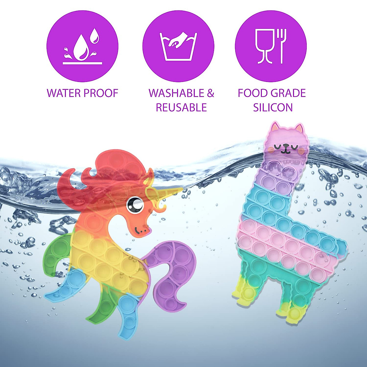 SOOTHE MIND Silicone Push Pop It Bubble Stress Relief Toy Purpose for Unisex Kids and Adults, Smiling Unicorn and Alpaca