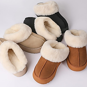 LazyStep Women's Moody Fuzzy Platform House Slippers, Mini Boots with Comfort Memory Foam, Slip-on Warm Fluffy Outdoor Indoor House Shoes(FW2024, Chestnut, Size 9-10)