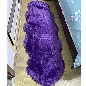 Soft Fluffy Rug Faux Sheepskin Shape Purple Fur Area Rug Shaggy Couch Cover Seat Cushion Furry Carpet Beside Rugs for Bedroom Floor Sofa Living Room Runner 2x6 Feet