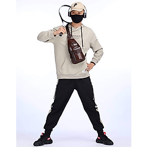 BULLCAPTAIN Mens Leather Crossbody Bag Shoulder Sling Bag Casual Daypacks Chest Bags for Travel Hiking Backpacks (Coffee)