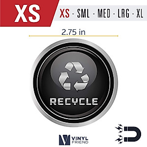 Recycle and Trash Logo Magnetic Sticker - Elegant Metal Look for Trash Cans, Containers - Flexible Rubber Material (Silver, XSmall)