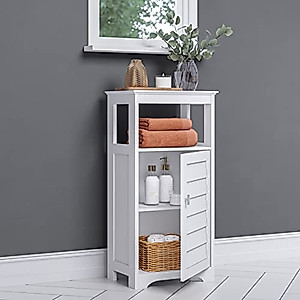 RiverRidge Brookfield Single Door Floor Storage Cabinet Bathroom Cabinet with Shutter Style Door, Open Shelves & Adjustable Interior Shelf