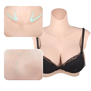 ICEVER New Generation Silicone Breast Plate Cotton Filled Breasts Half Body Crossdresser Fake Breast Forms Transgender (C Cup,Ivory)