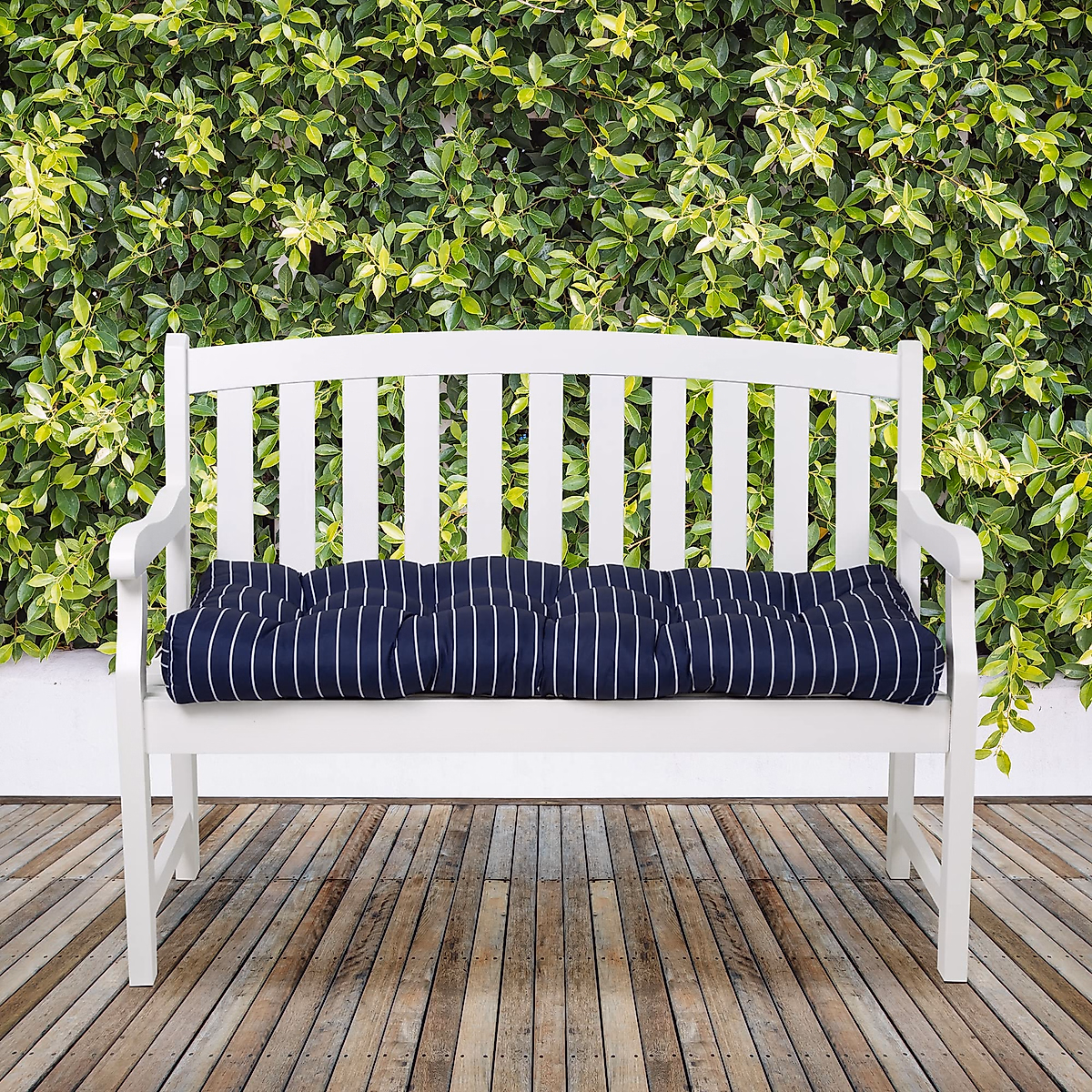 Classic Accessories Outdoor Bench Cushion, Classic Navy, Stripe, 54" W x 18" D x 5" Thick, Outdoor Bench, Bench Cushions, Outdoor Cushions